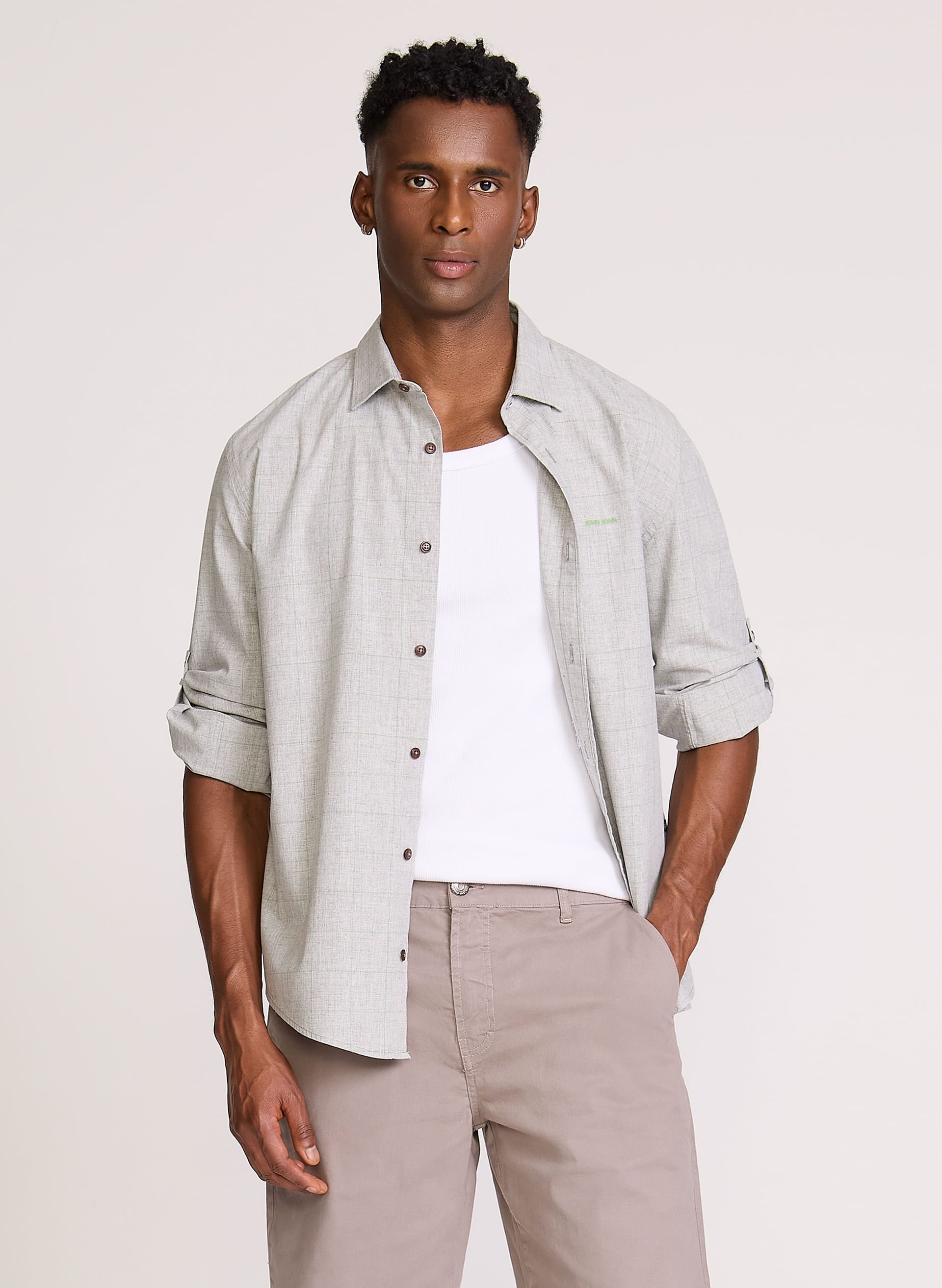 Camisa Regular Fit Checked Grey John John Masculina - John John | Loja Online